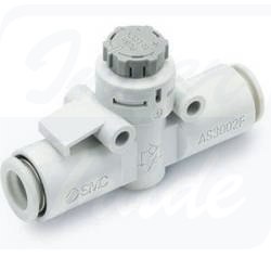 [AS2052F-06A] Zawory dławiąco-zwrotne z przyłączami wtykowymi, przewodowe, z przyciskiem ...